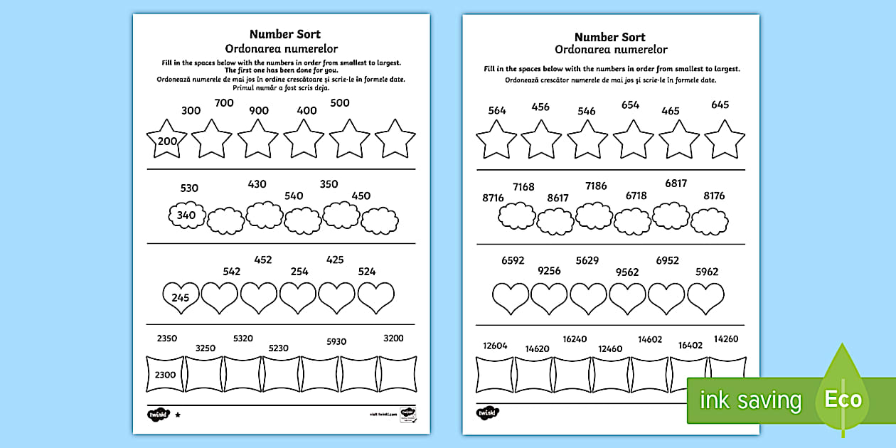 Place Value Number Sorting Worksheet / Worksheet English/Romanian - Place