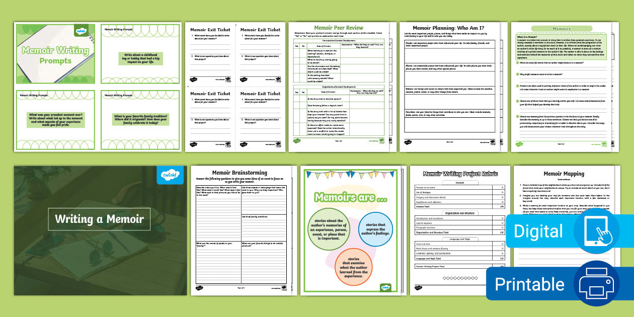Memoir Activity Pack for 6th-8th Grade (teacher made)