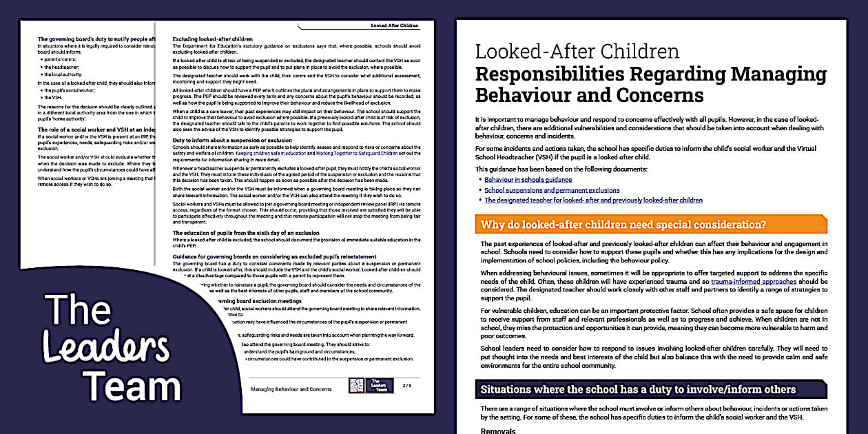 Looked-After Children: School Responsibilities Regarding Managing Behaviour
