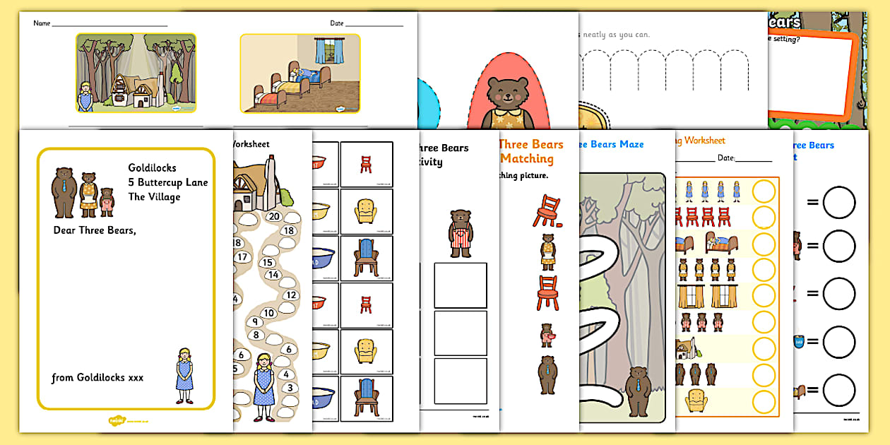Goldilocks and the Three Bears Work Sheets (teacher made)