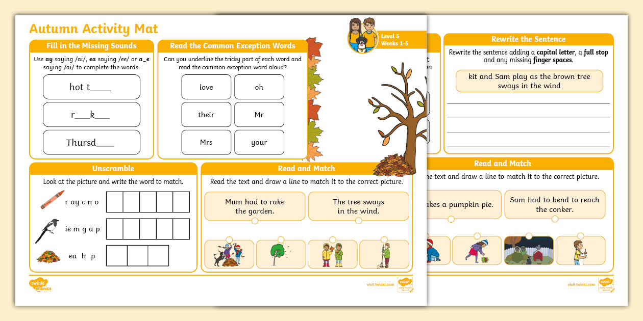 Level 5 Autumn-Themed Activity Mat Term 1-Primary Resources