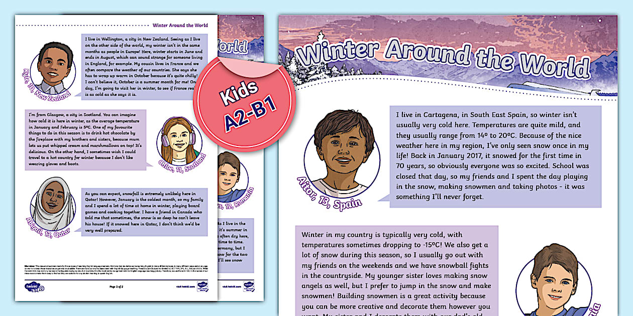 ESL Winter Around the World Reading Comprehension - Twinkl
