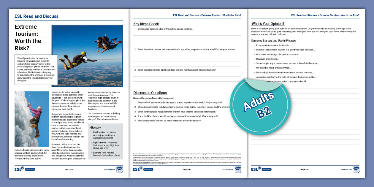 Extreme Tourism: Read and Discuss [Adults, B2] - Twinkl