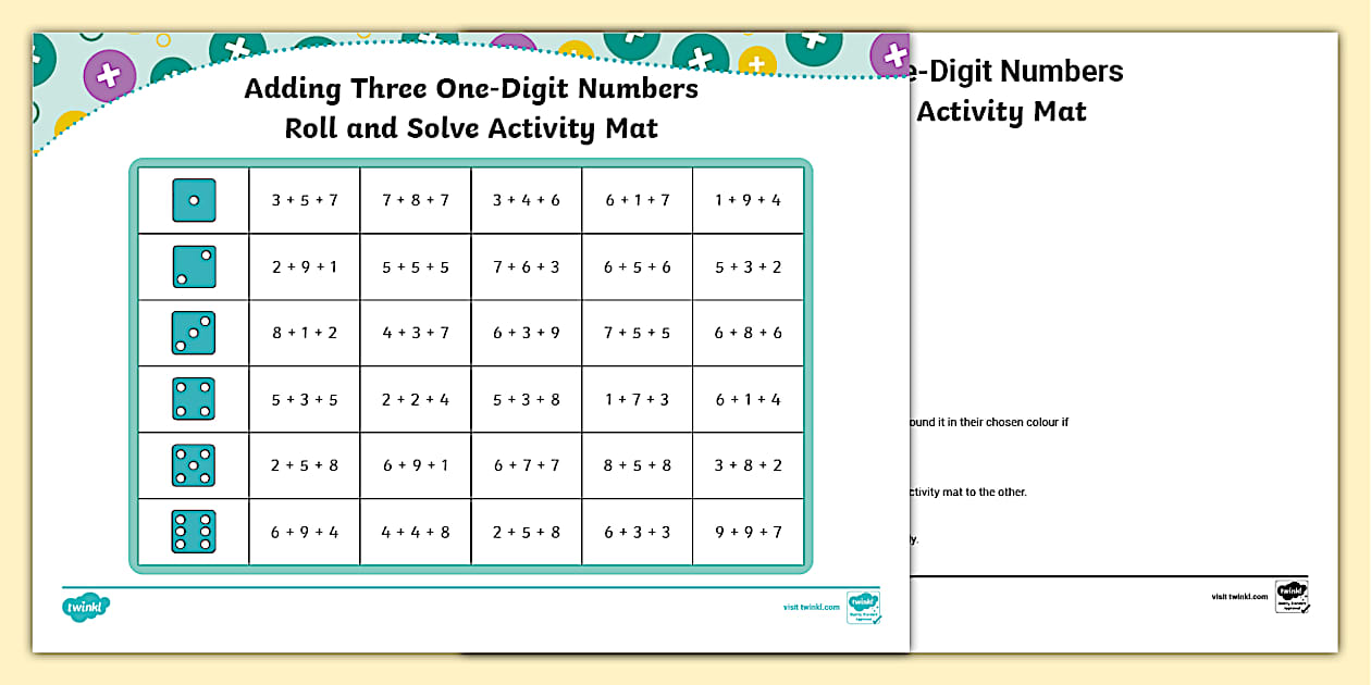👉 Roll and Solve Adding Three One-Digit Numbers - Twinkl