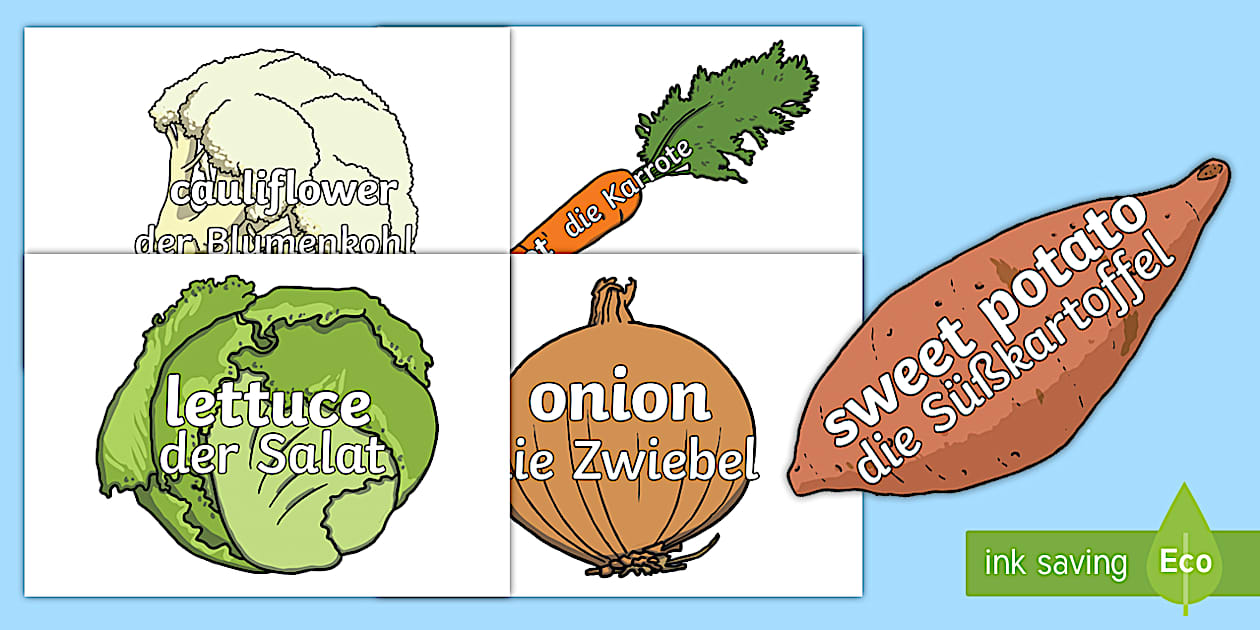 Vegetable Words On Vegetables Display Posters English/German - EAL, German,