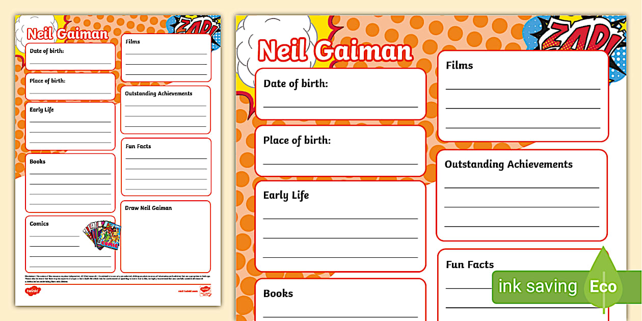 Neil Gaiman Fact File Template (creat de profesori) - Twinkl
