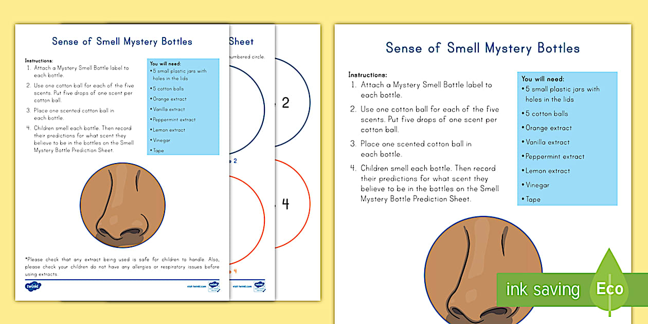 Sense of Smell Mystery Bottles Worksheet