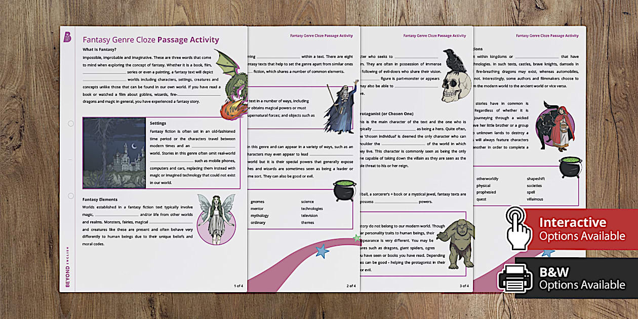 Fantasy Genre Cloze Passage (teacher made) - Twinkl