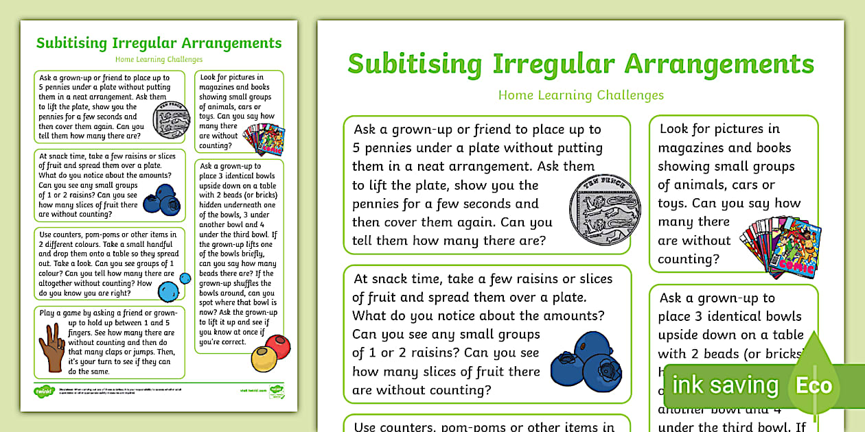 👉 Subitising Irregular Arrangements Home Learning Challenges