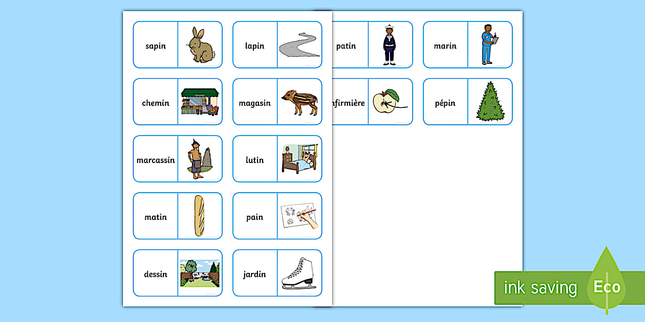 Dominos des mots : le son « IN » (teacher made) - Twinkl