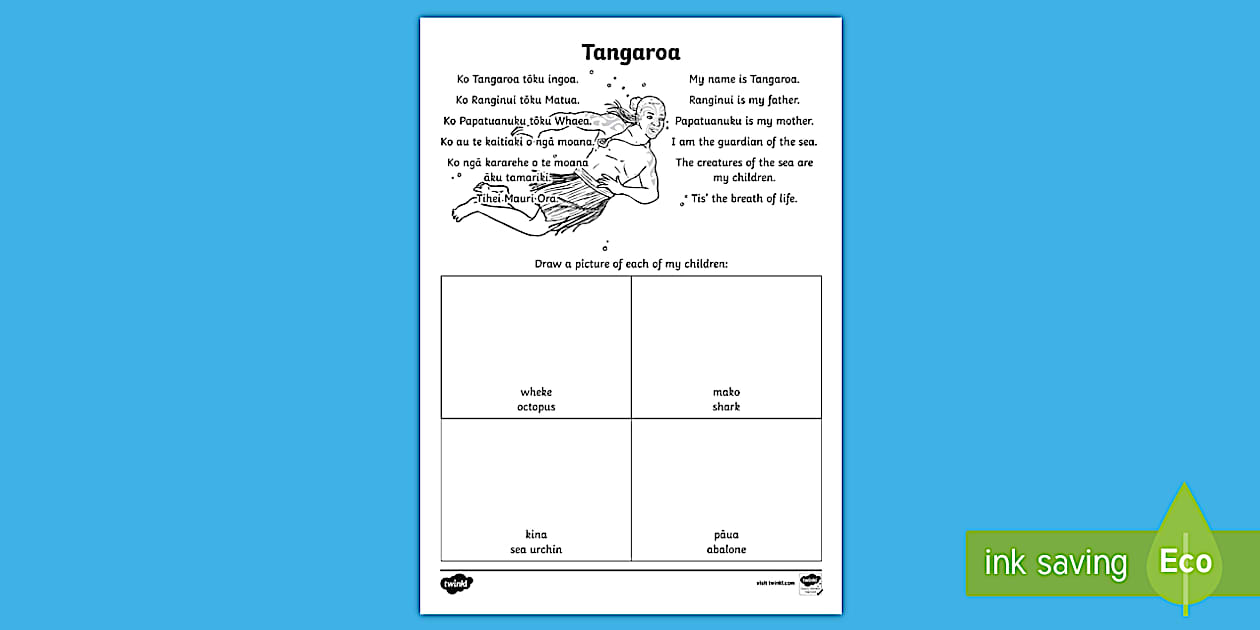 Tangaroa and His Children Worksheet / Worksheet English/Te Reo Māori