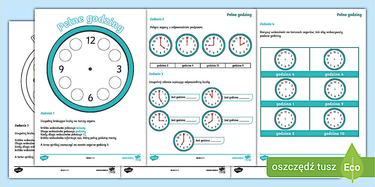 Czytanie zegara | Karty pracy | Pełne godziny - Twinkl