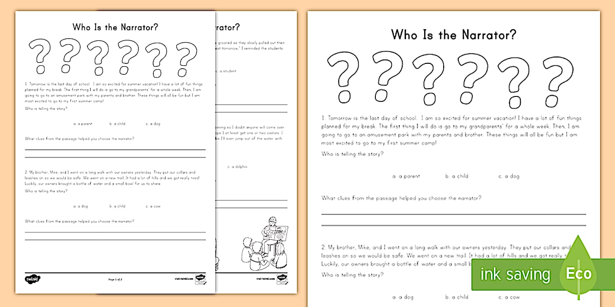 Who Is the Narrator? Worksheet / Worksheet (teacher made)