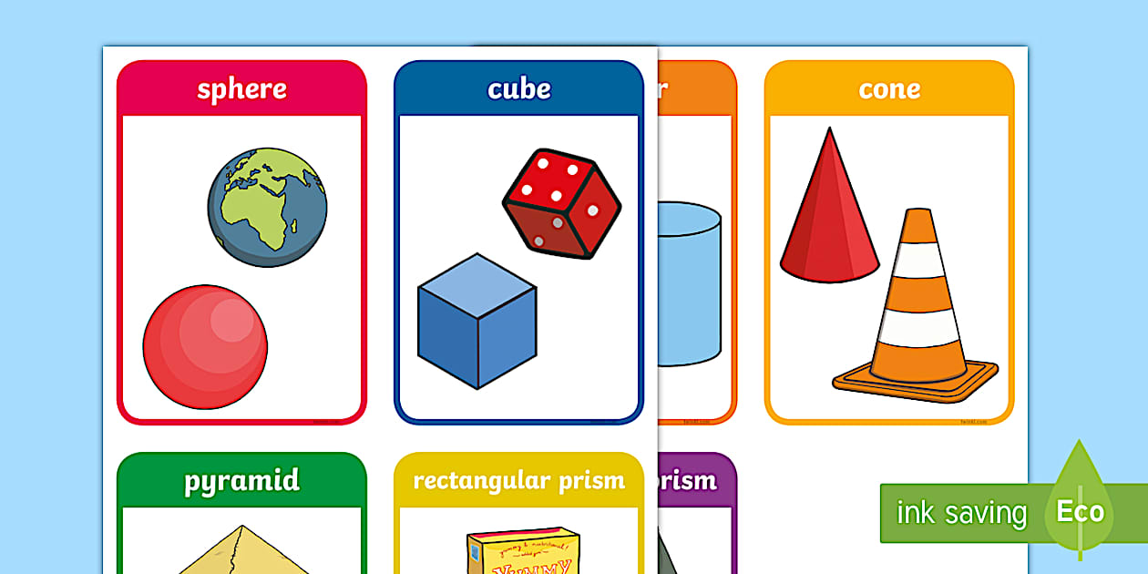3D Shapes with Real-World Examples Flashcards (teacher made)