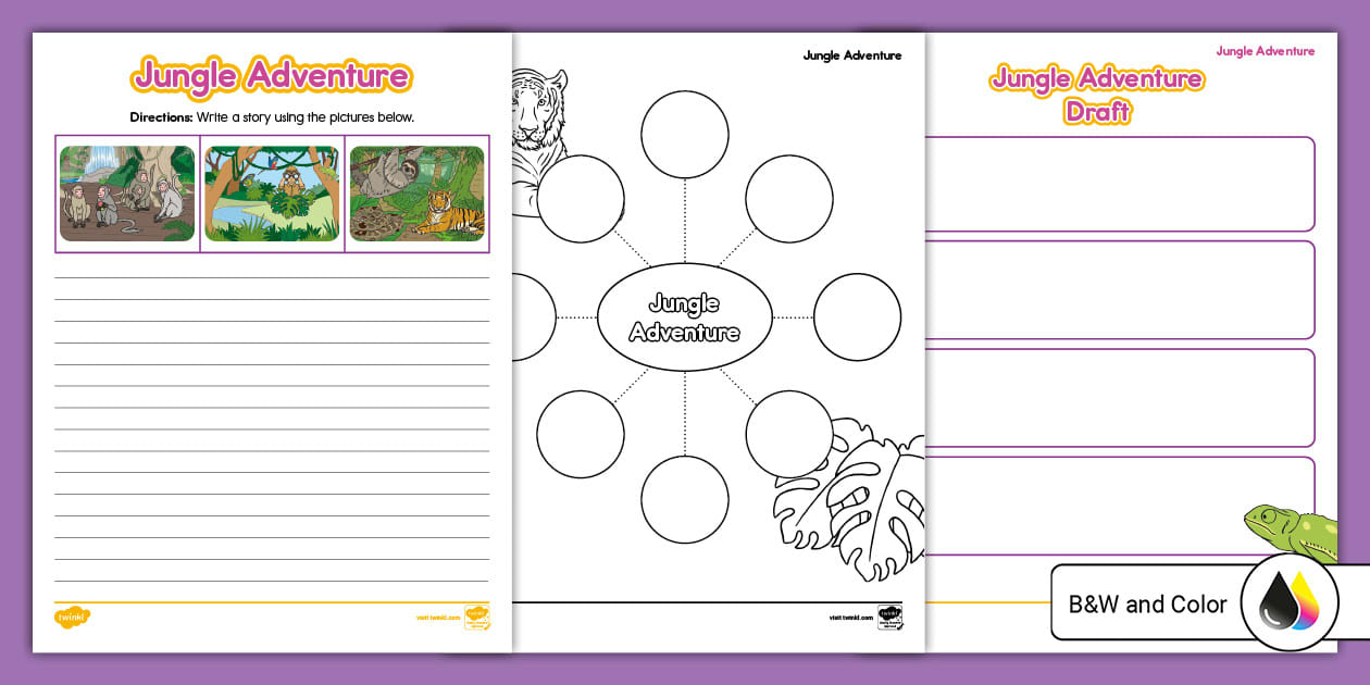 First Grade Jungle Adventure Write a Story Activity - Twinkl