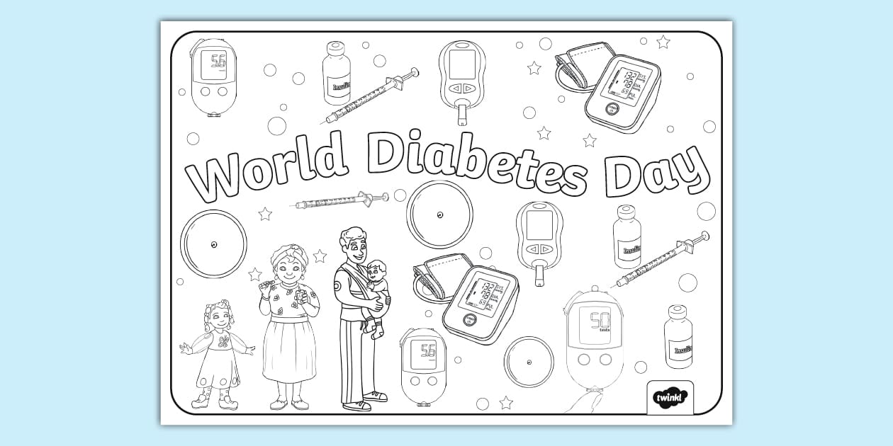 World Diabetes Day Colouring Doodles Sheet (teacher made)