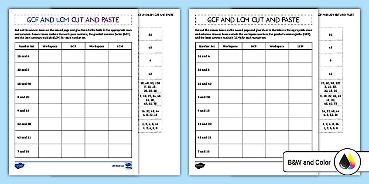 GCF and LCM Worksheet | Resource | Twinkl USA (teacher made)
