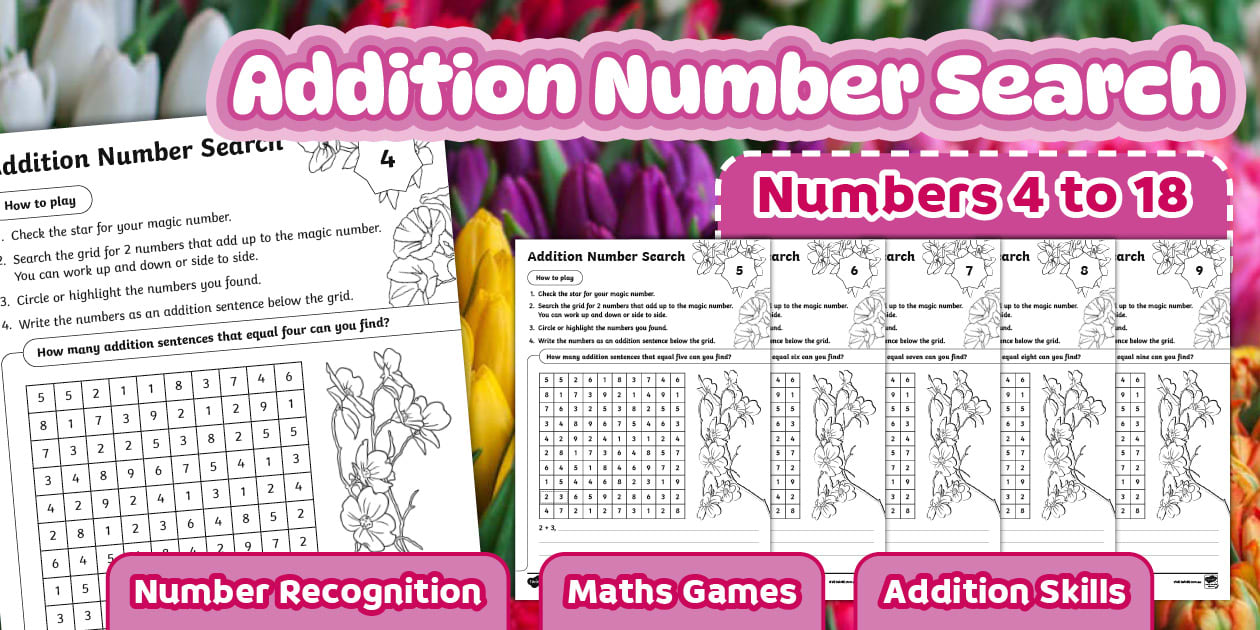 Addition Number Search Numbers 4 to 18