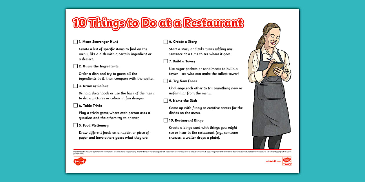 10 Fun Things to Do at a Restaurant Activities - Twinkl