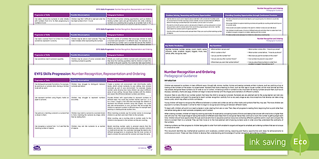 👉 EYFS Maths: Number Recognition and Ordering Skills Progression and