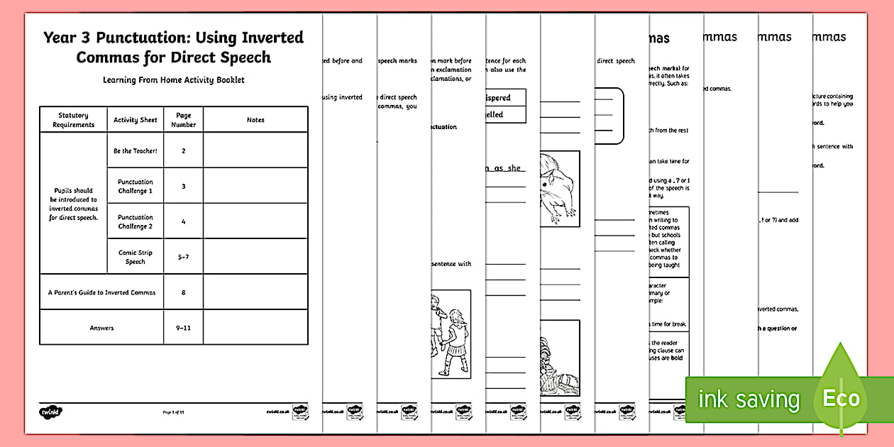 Direct Speech Comma Examples - Inverted Comma Home Learning