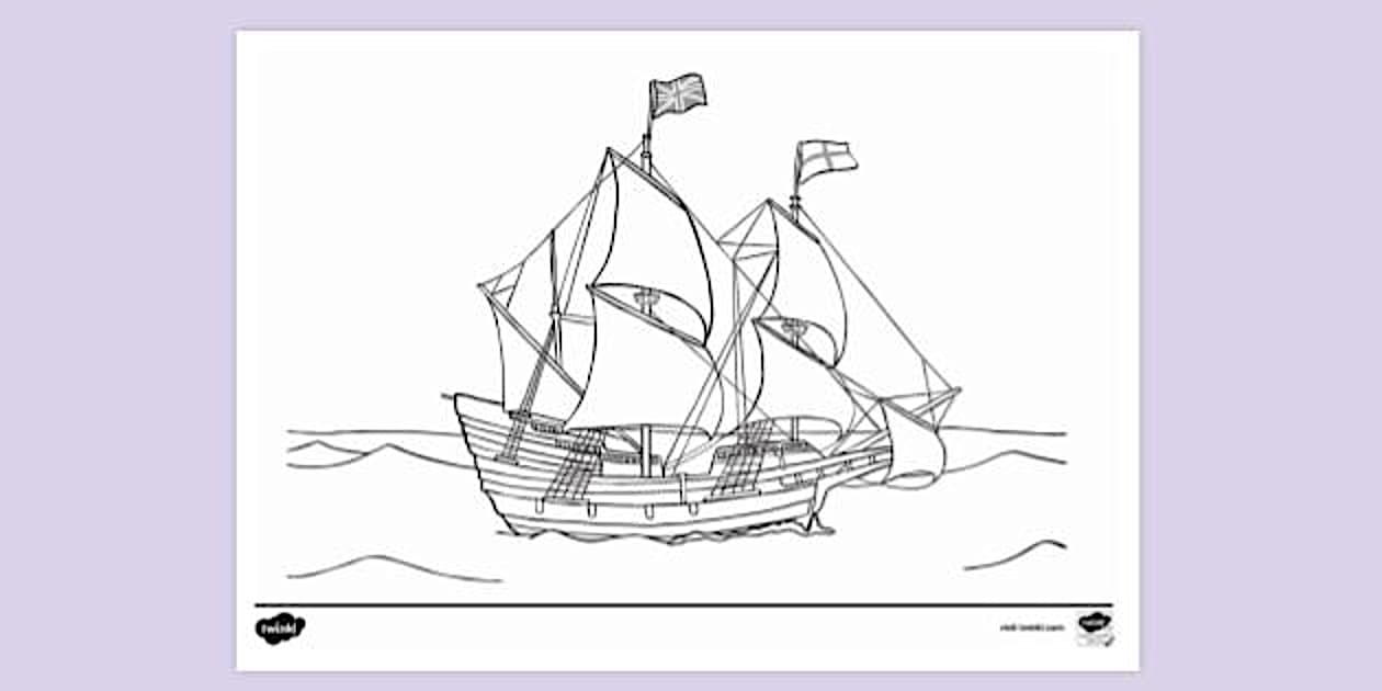 Mayflower At Sea Colouring Sheet | Colouring Sheets - Twinkl