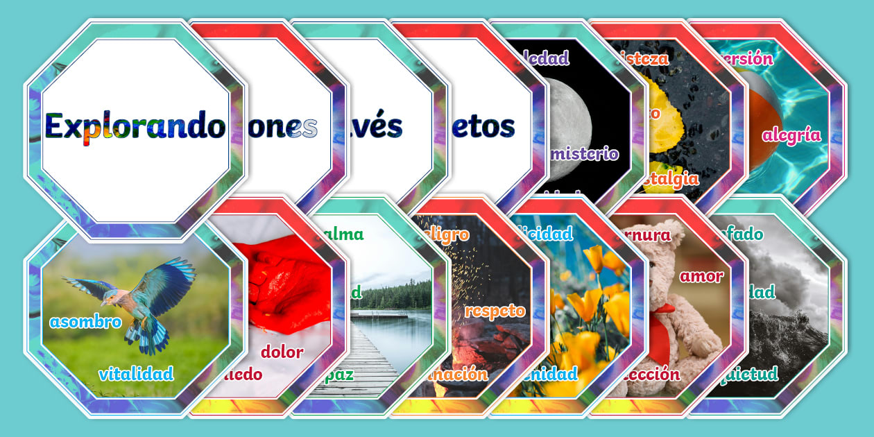 Recortables octogonales: Explorando emociones a través de objetos y escenas