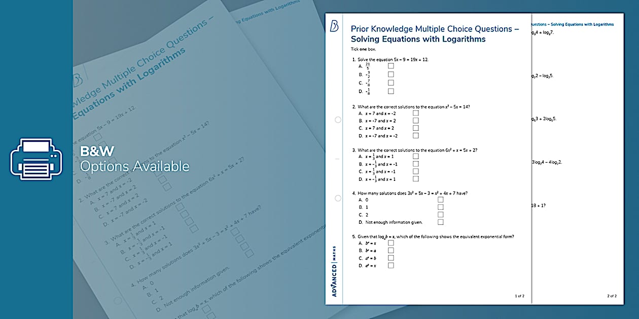 👉 Solving Equations with Logarithms - Prior Knowledge Multiple-Choice