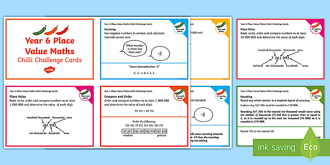 Year 6 Maths Place Value Chilli Challenge Cards- activities, uks2, sats ...