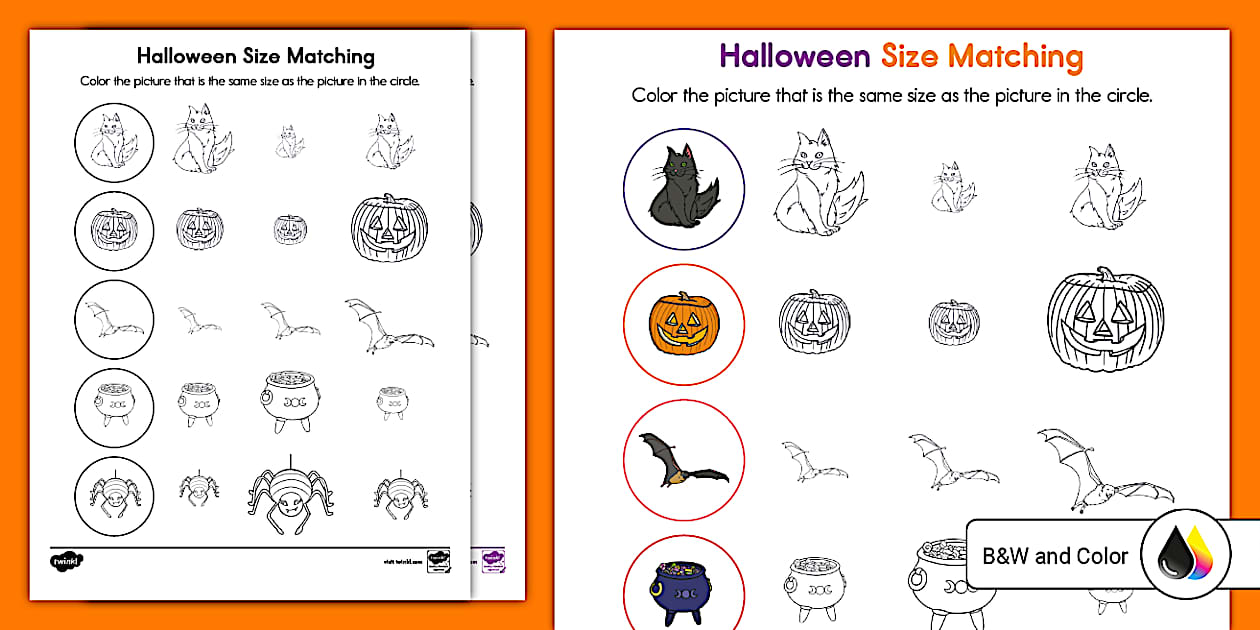 Halloween Size Matching Worksheet | Matching Activity