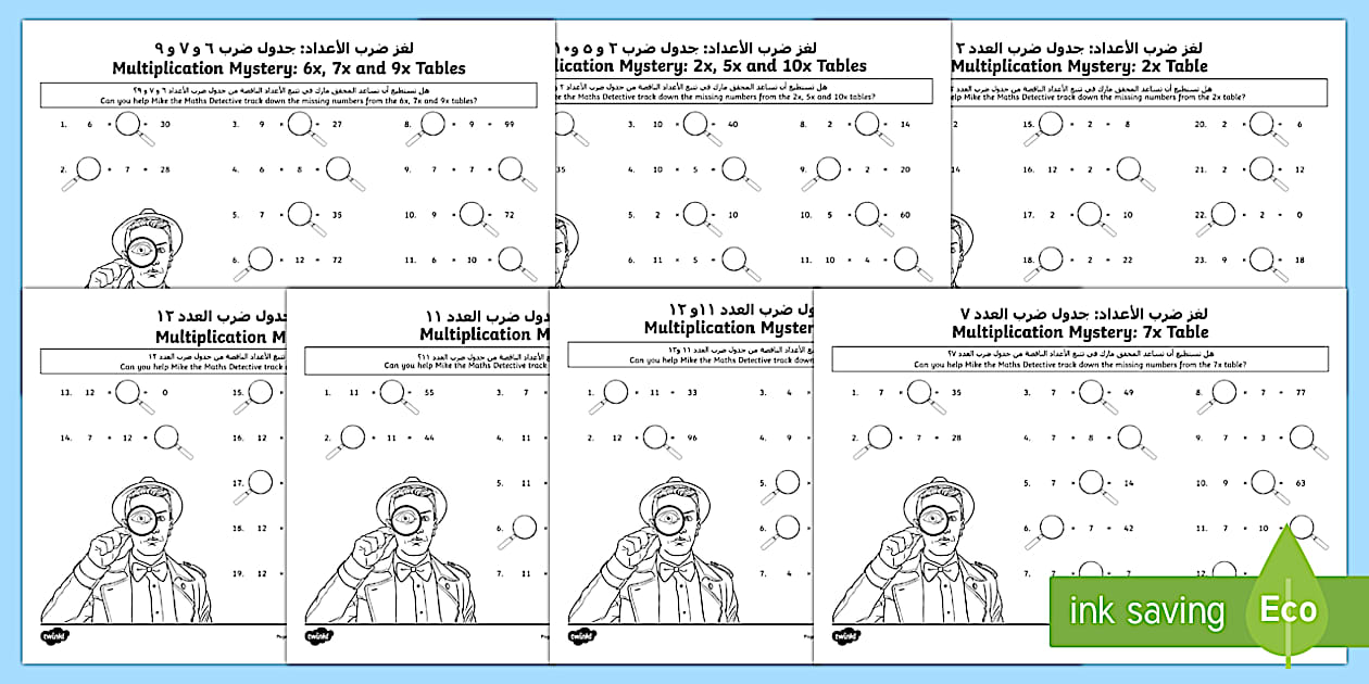Multiplication Tables Missing Numbers Worksheet / Worksheet Arabic/English