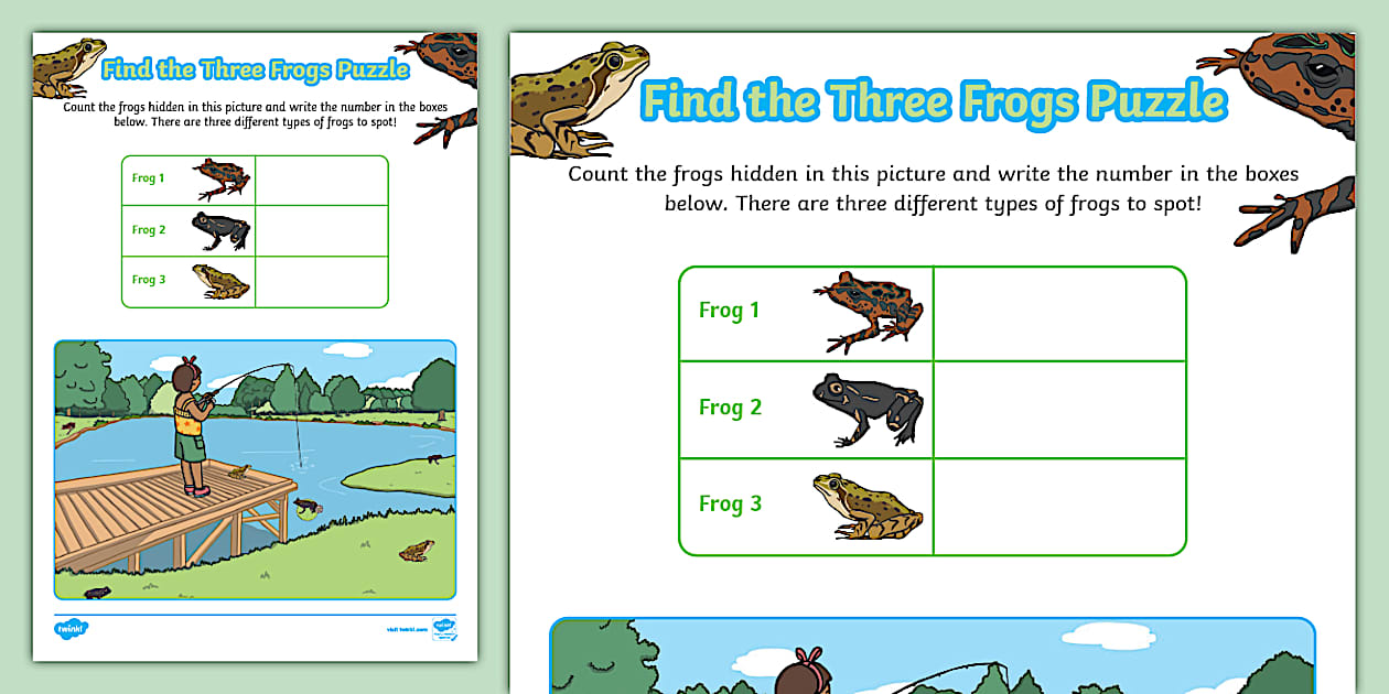 Find the Three Frogs Puzzle Worksheet (Teacher-Made)