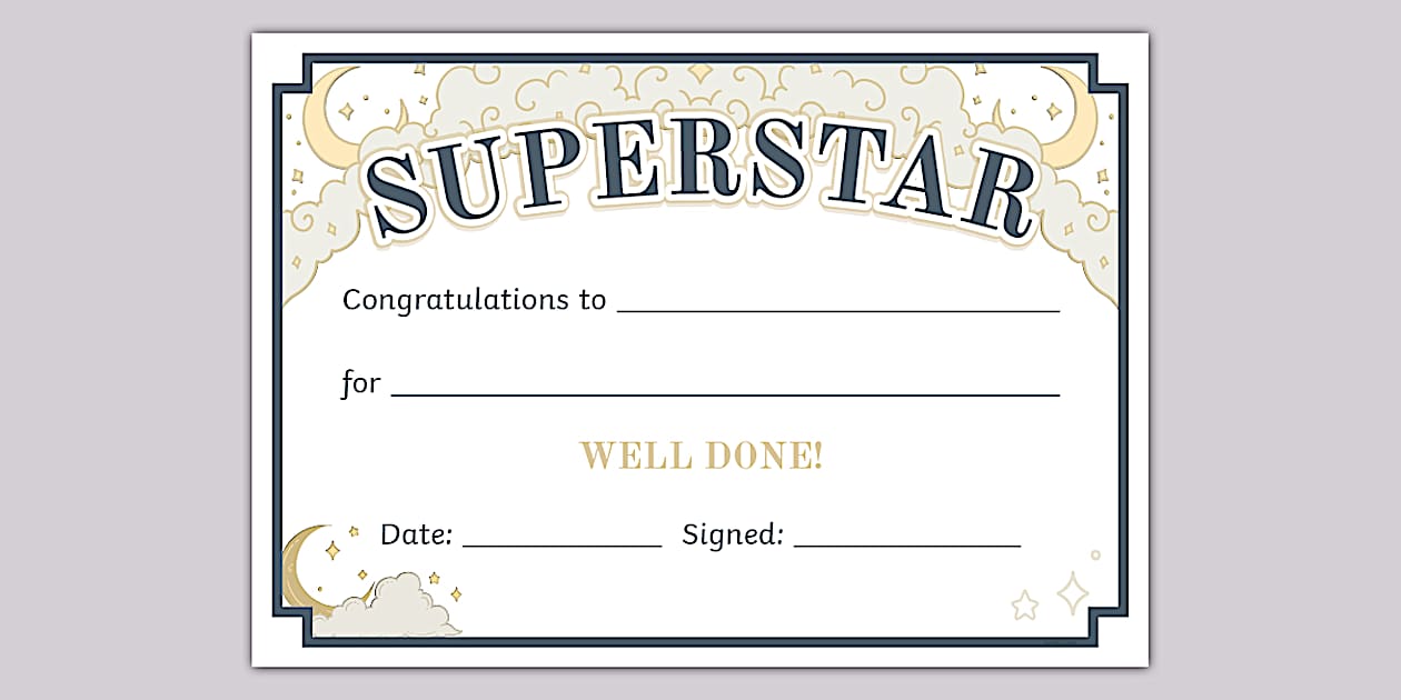 Celestial-Themed Superstar Certificate (Teacher-Made)