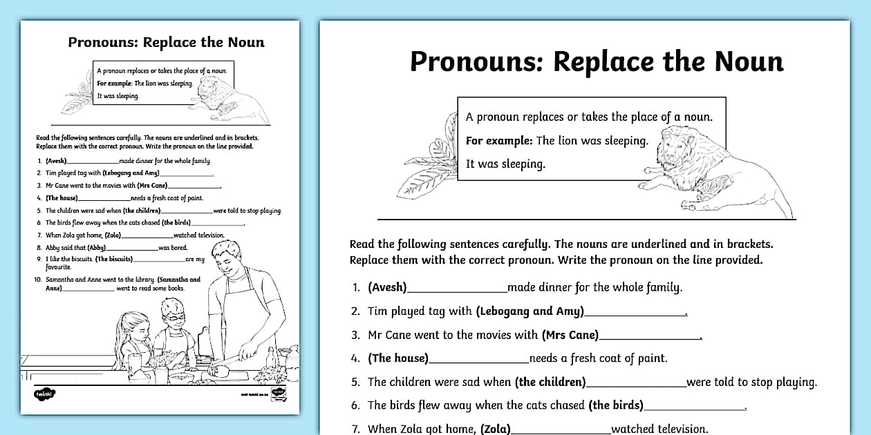 Grade 4 - English - Pronouns: Replace the Noun - Activity Sheet (CAPS ...