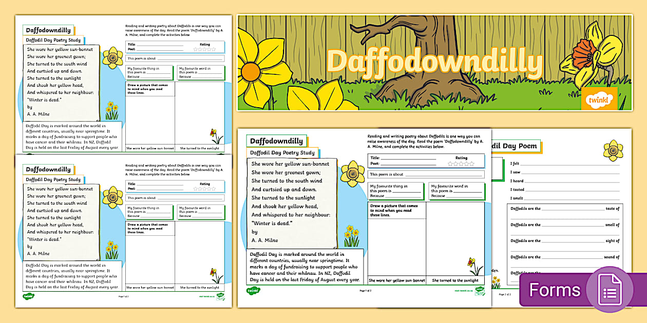 Daffodils Poem NZ Poetry Pack - Years 3-4 - Twinkl