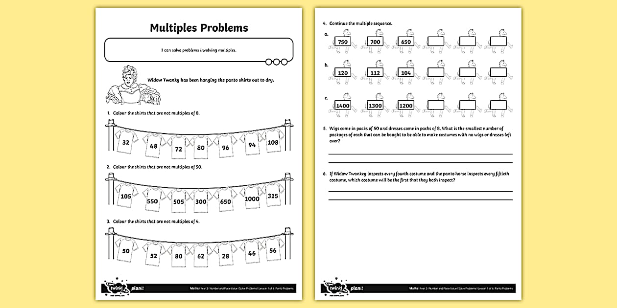 Year 3 Problems Involving Multiples Worksheet / Worksheet