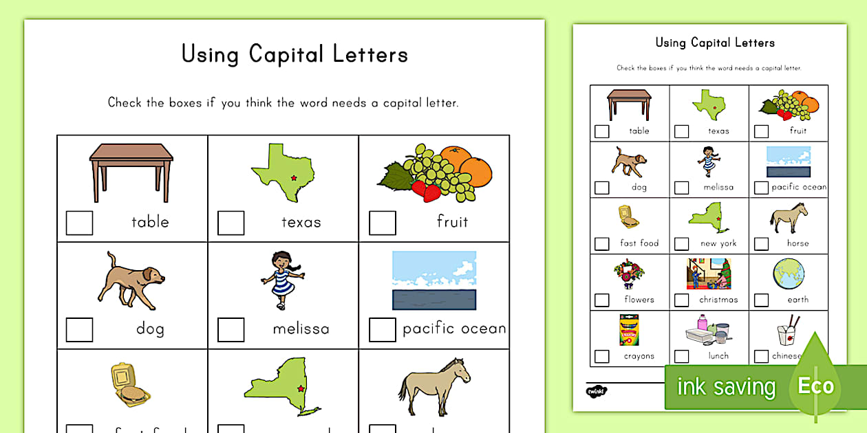 Using Capital Letters Worksheet (teacher made) - Twinkl