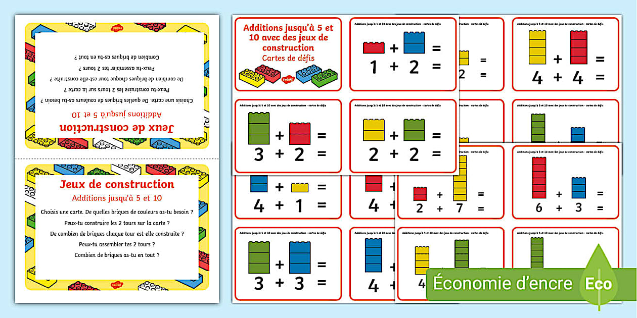 Cartes de défis : additions jusqu'à 5 et 10 (teacher made)