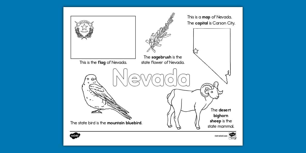 Nevada Facts Coloring Sheet for K-2nd Grade (teacher made)