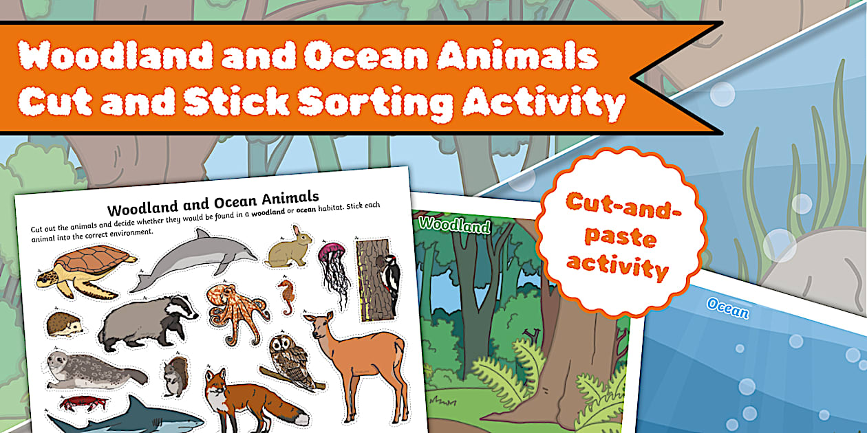 Woodland and Ocean Animals Cut and Stick Sorting Activity