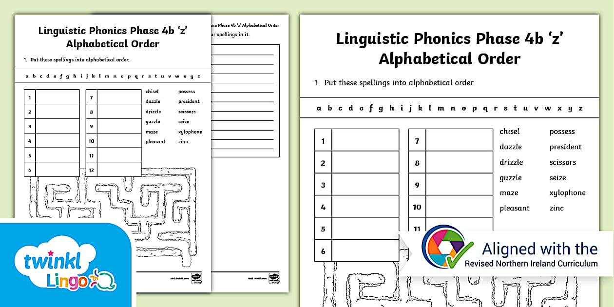 Linguistic Phonics Phase 4b 'z' Alphabetical Order