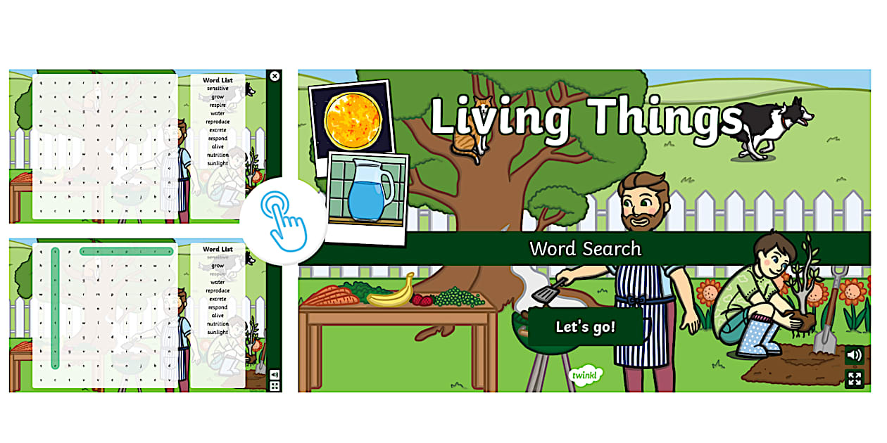 Living Things Interactive Word Search (teacher made)