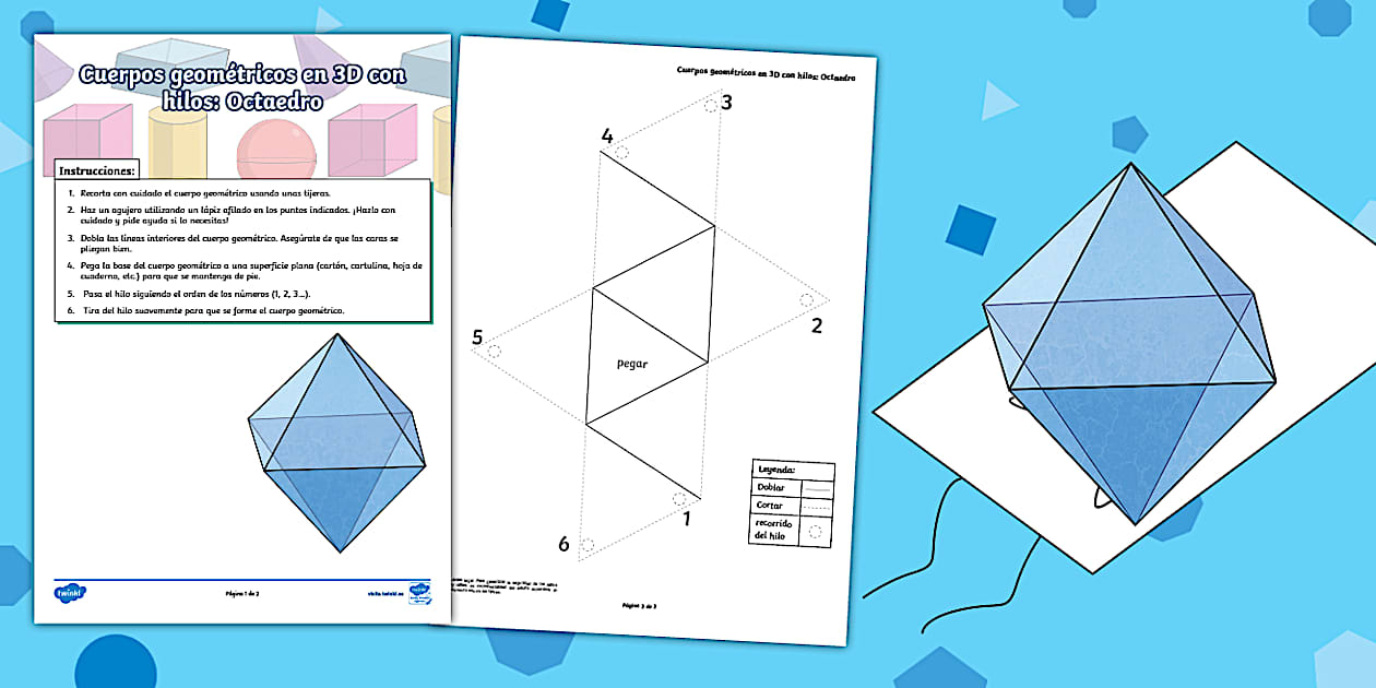 Cuerpos geométricos en 3D con hilos: Octaedro - Twinkl