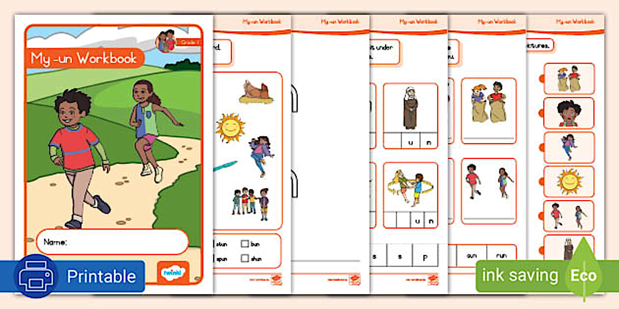 Grade 1 Phonics: -un Workbook (teacher made) - Twinkl