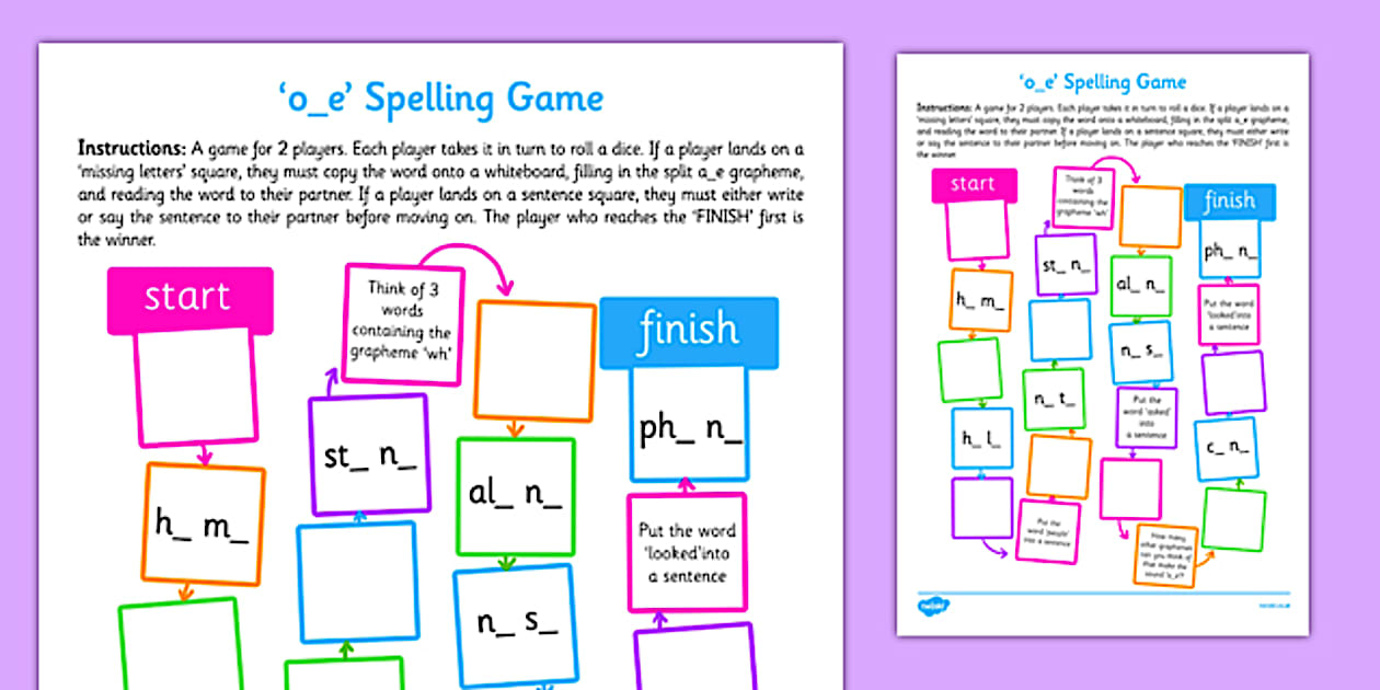 o-e Spelling Board Game (Teacher-Made) - Twinkl