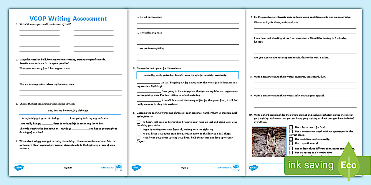 VCOP Writing Assessment - Australian Formal Literacy Test