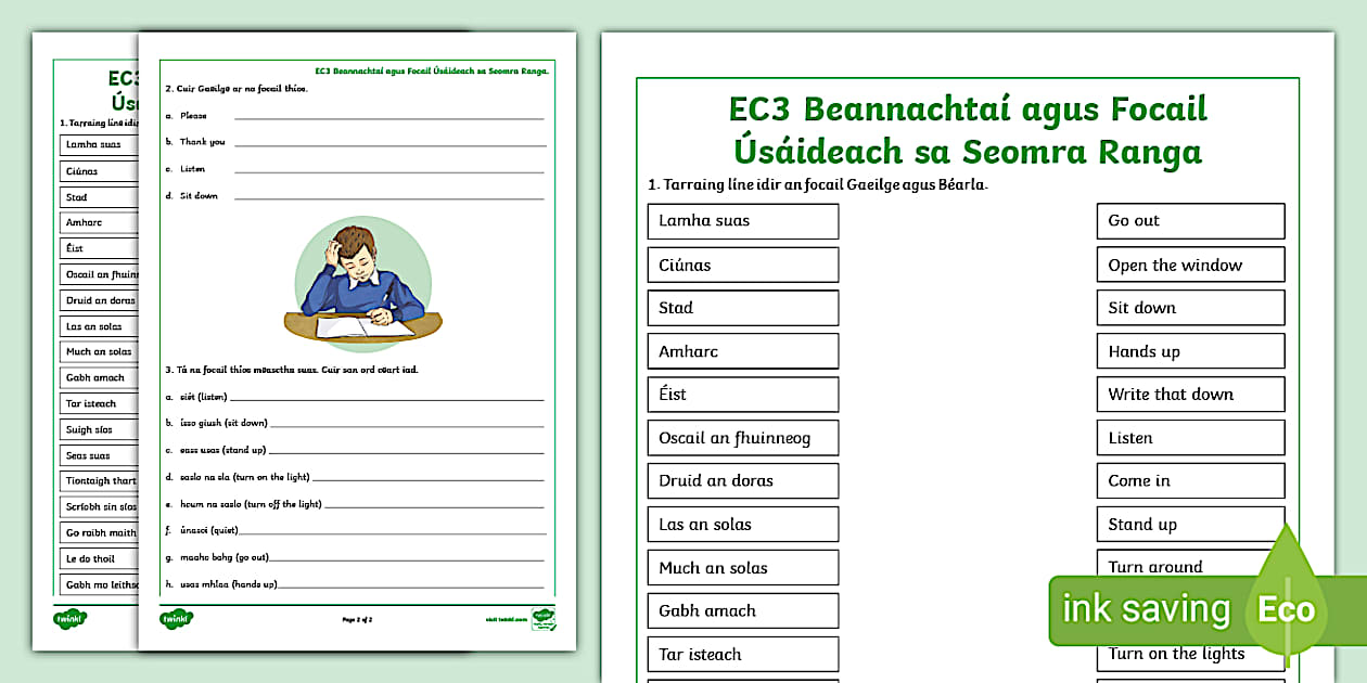 EC3 Beannachtaí agus Focail Úsáideach sa Seomra Ranga