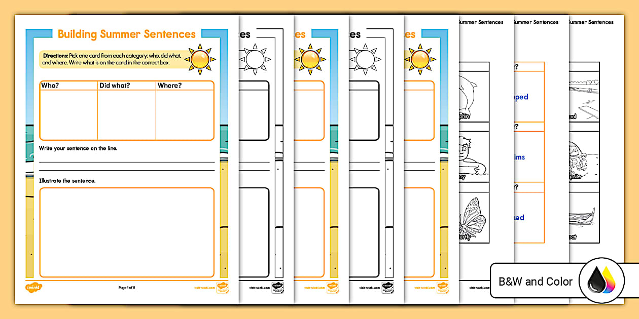 Summer Sentence Building Worksheet Sheet | Twinkl USA