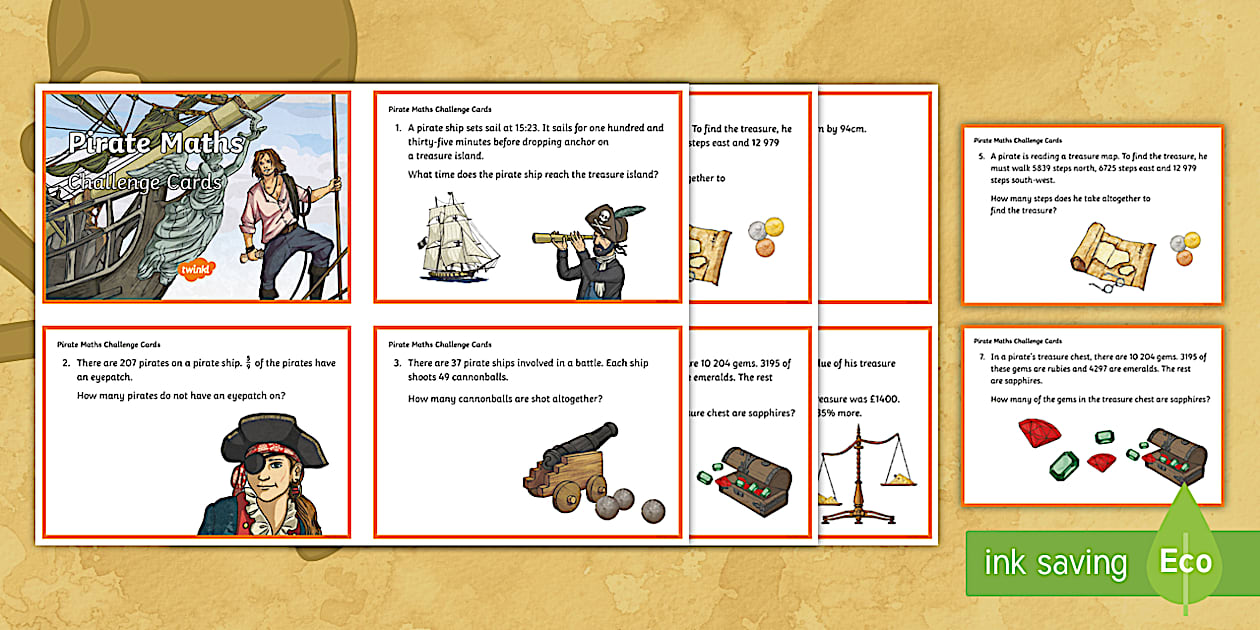 UKS2 Pirate Maths Problem Solving Challenge Cards - Twinkl