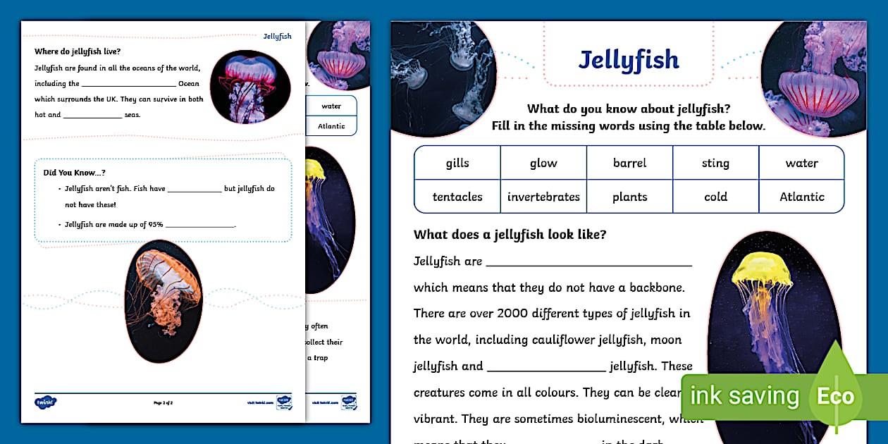 Jellyfish Cloze Worksheet (teacher made) - Twinkl